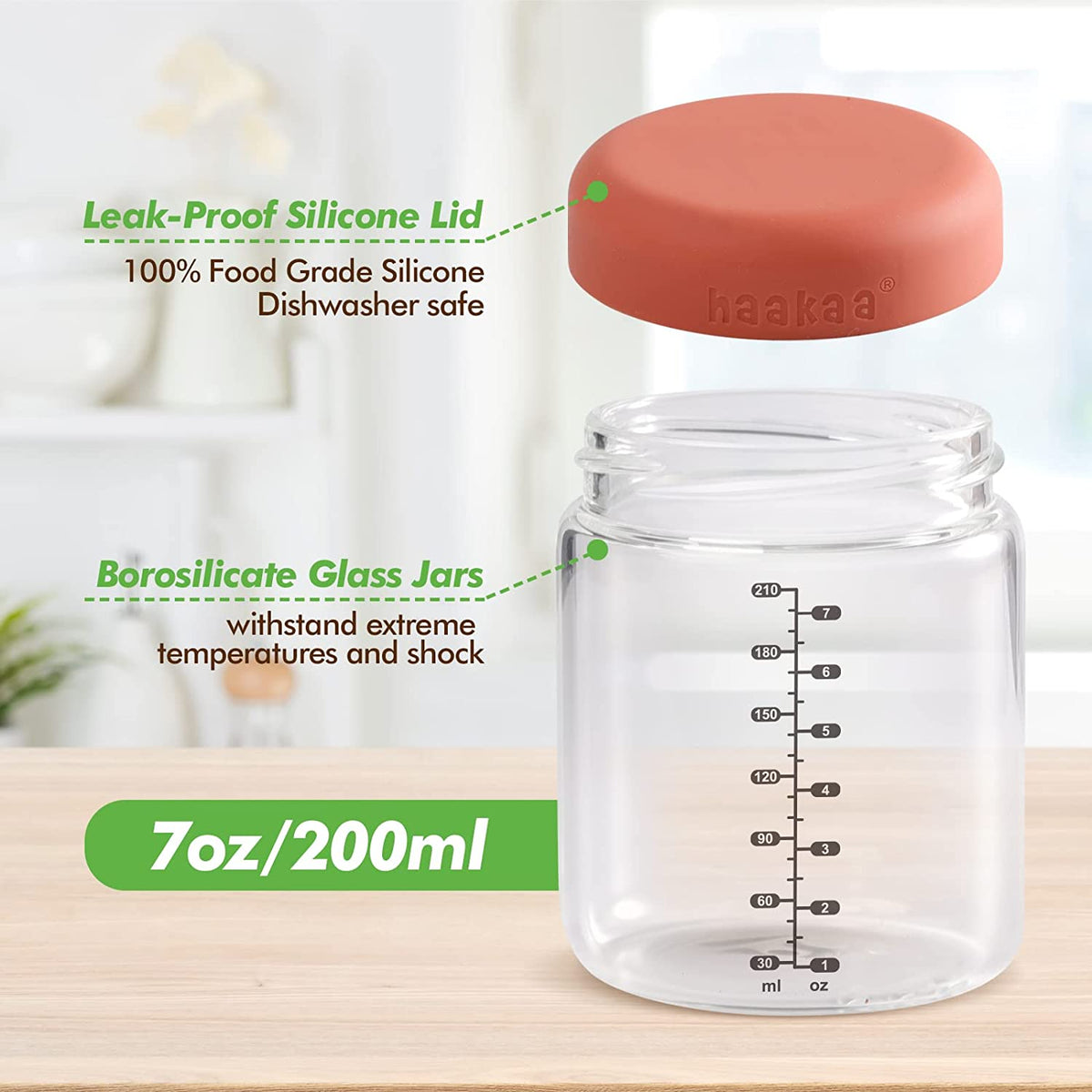 Haakaa Sealed Glass Storage Jar Set - 4 x 4oz + 2 x 7 oz Glass Jars ...